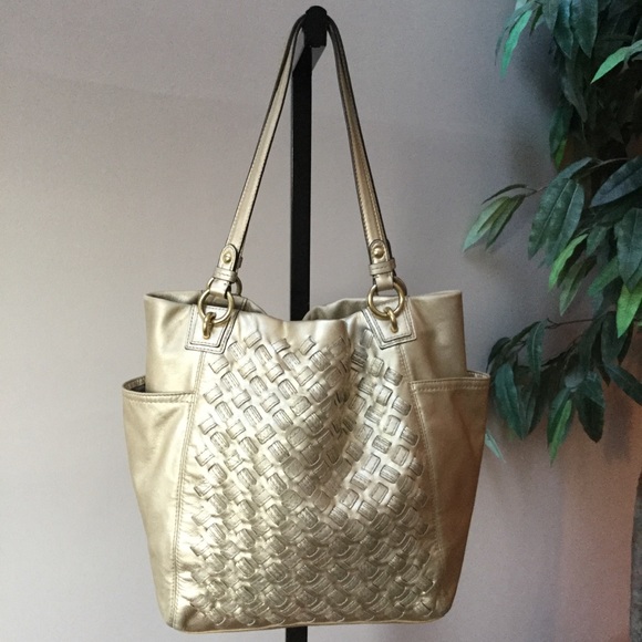 Coach | Bags | Fabulous Large Brushed Gold Woven Leather Coach | Poshmark